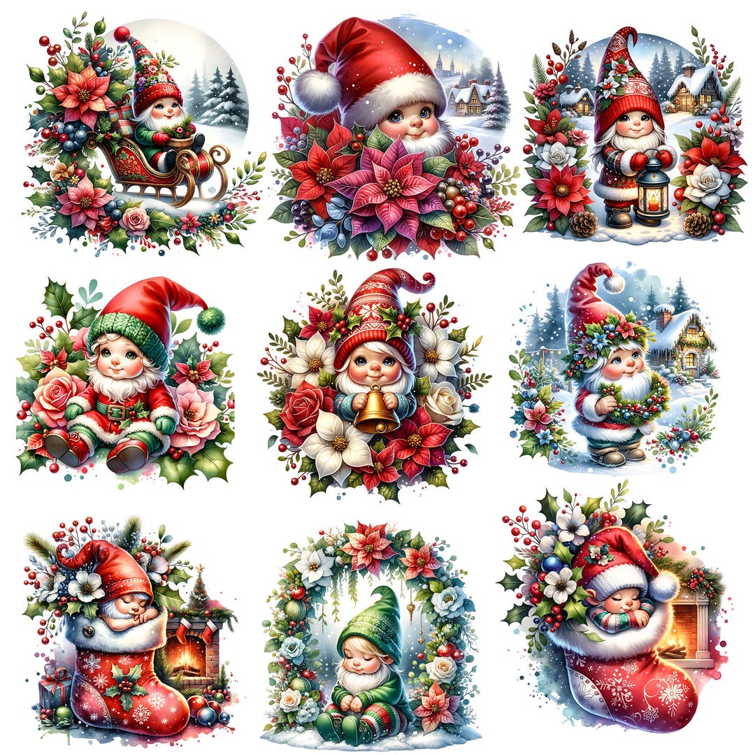 Watercolor Hot Cocoa Gnomes Clipart, Cute Christmas Gnomes Clipart ...