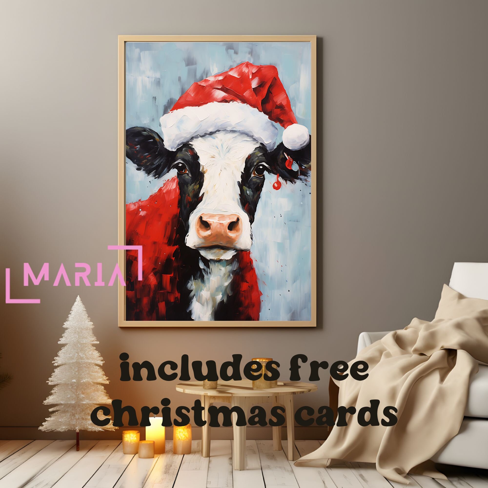 Cow Christmas Digital Download Print, Vintage Cow Christmas Decor ...