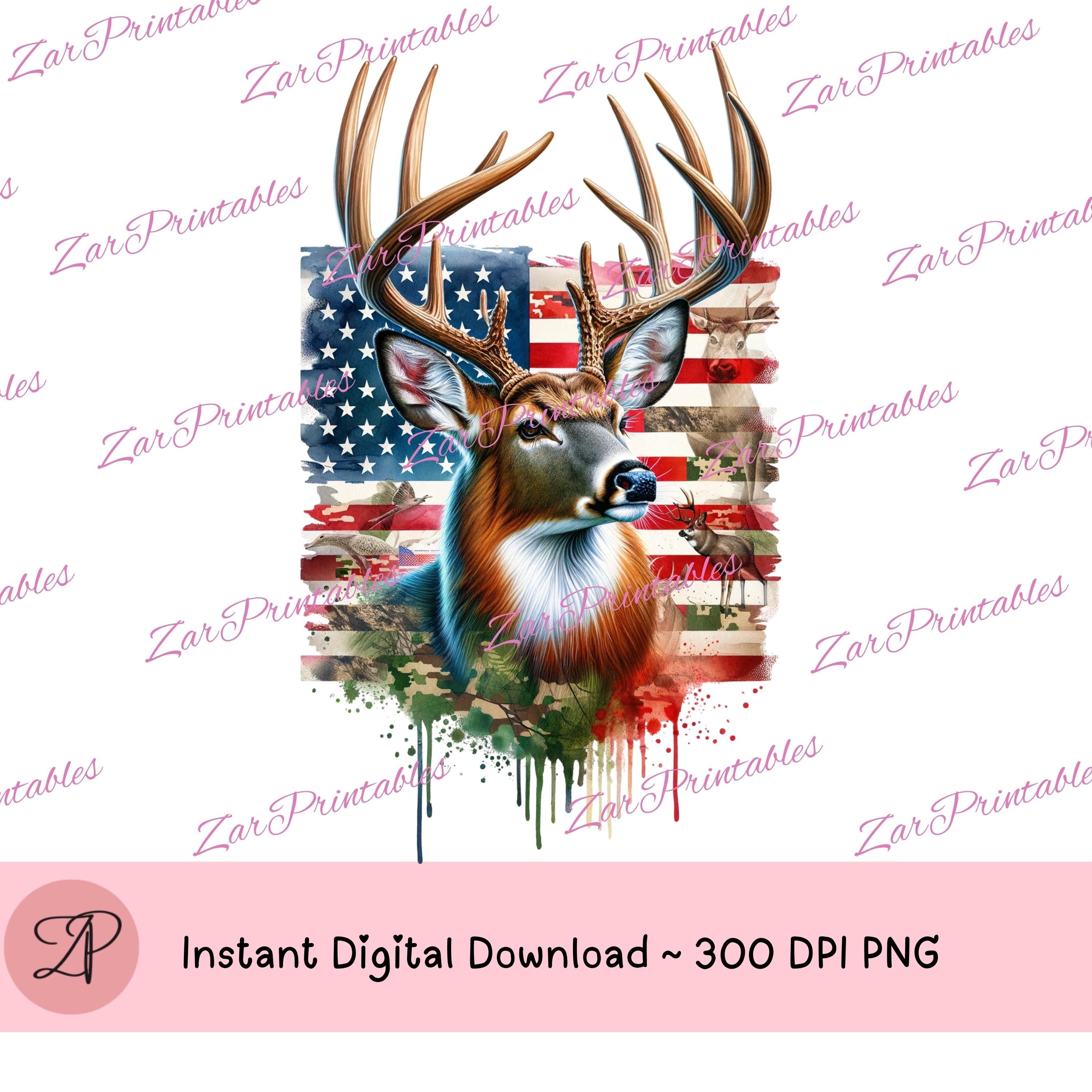 American Flag With Buck Deer Head Png, Whitetail Buck Head Graphic ...