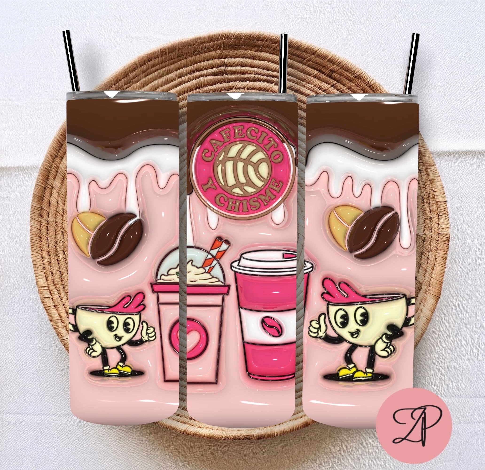 3D Puffy Cafecito Tumbler Wrap Coffee Inflated Tumbler Sublimation, 3D Cafecito Y Chime Tumbler ...