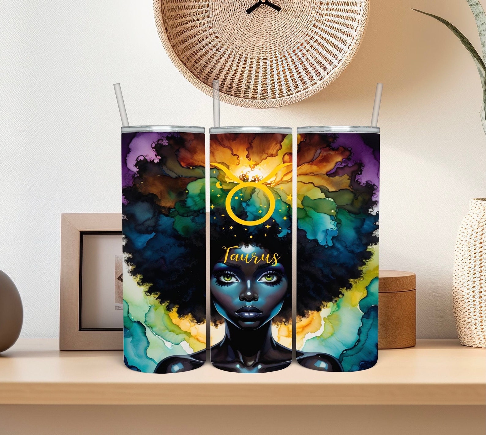 Taurus Tumbler Wrap 20oz, Afro Girl Tumbler Png, Zodiac Sign Tumbler ...