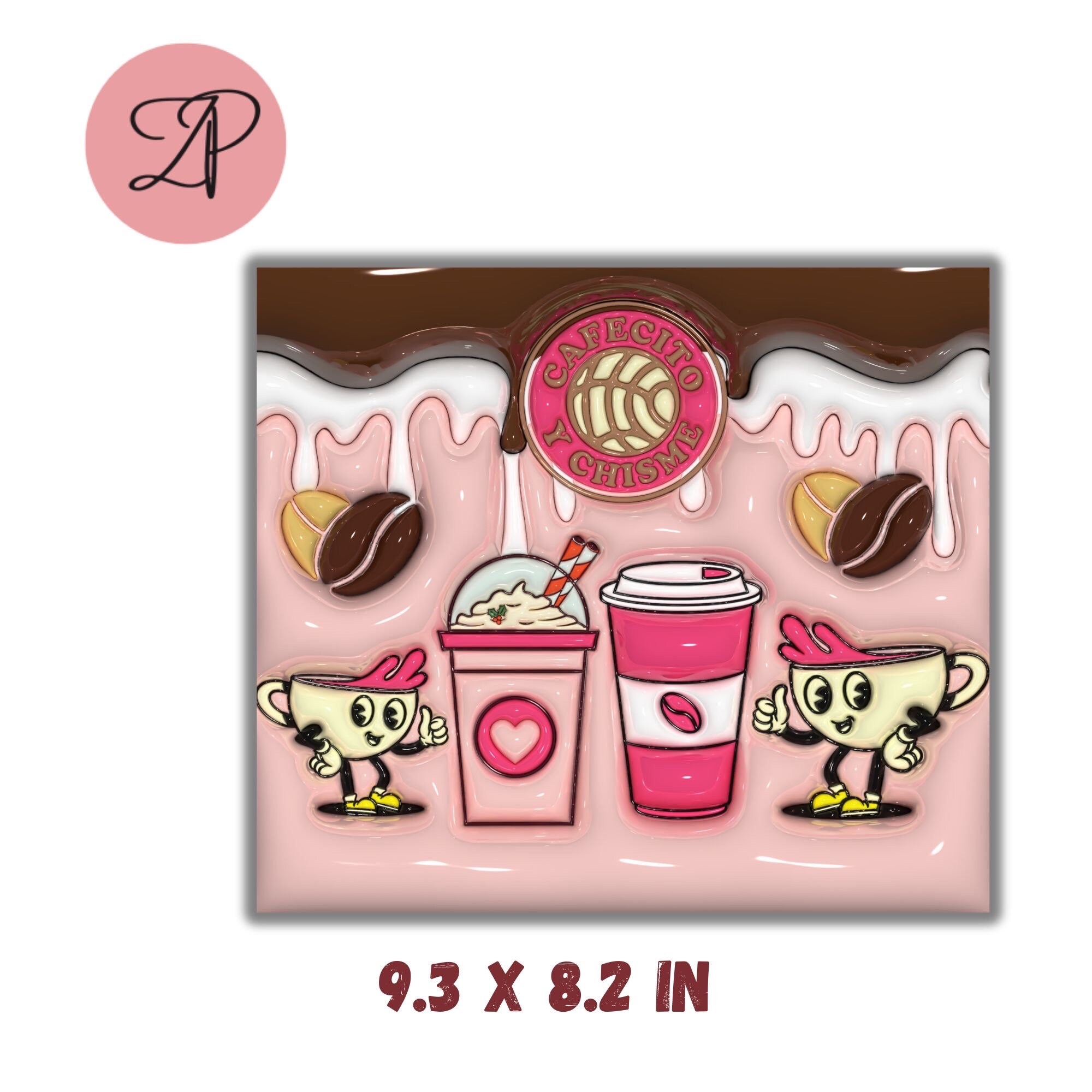 3D Puffy Cafecito Tumbler Wrap Coffee Inflated Tumbler Sublimation, 3D Cafecito Y Chime Tumbler ...