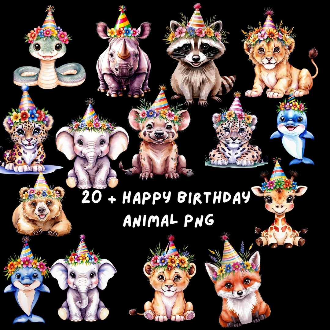 Cute Animal Birthday Party Clipart, Woodland Animals Birthday PNG ...