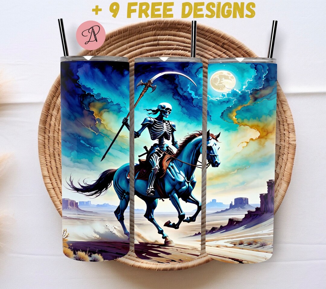 Skeleton Riding a Horse Tumbler Wrap 20oz Night Riding Tumbler ...