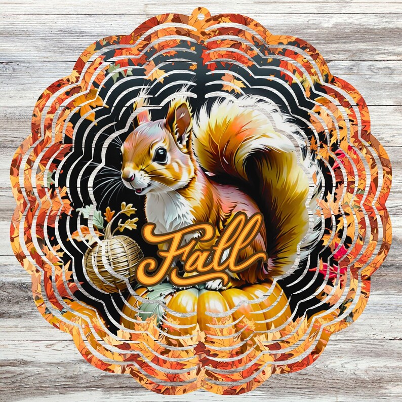 Fall Pumpkin Wind Spinner PNG, Fall Wreath Sublimation Design, Squirrel ...
