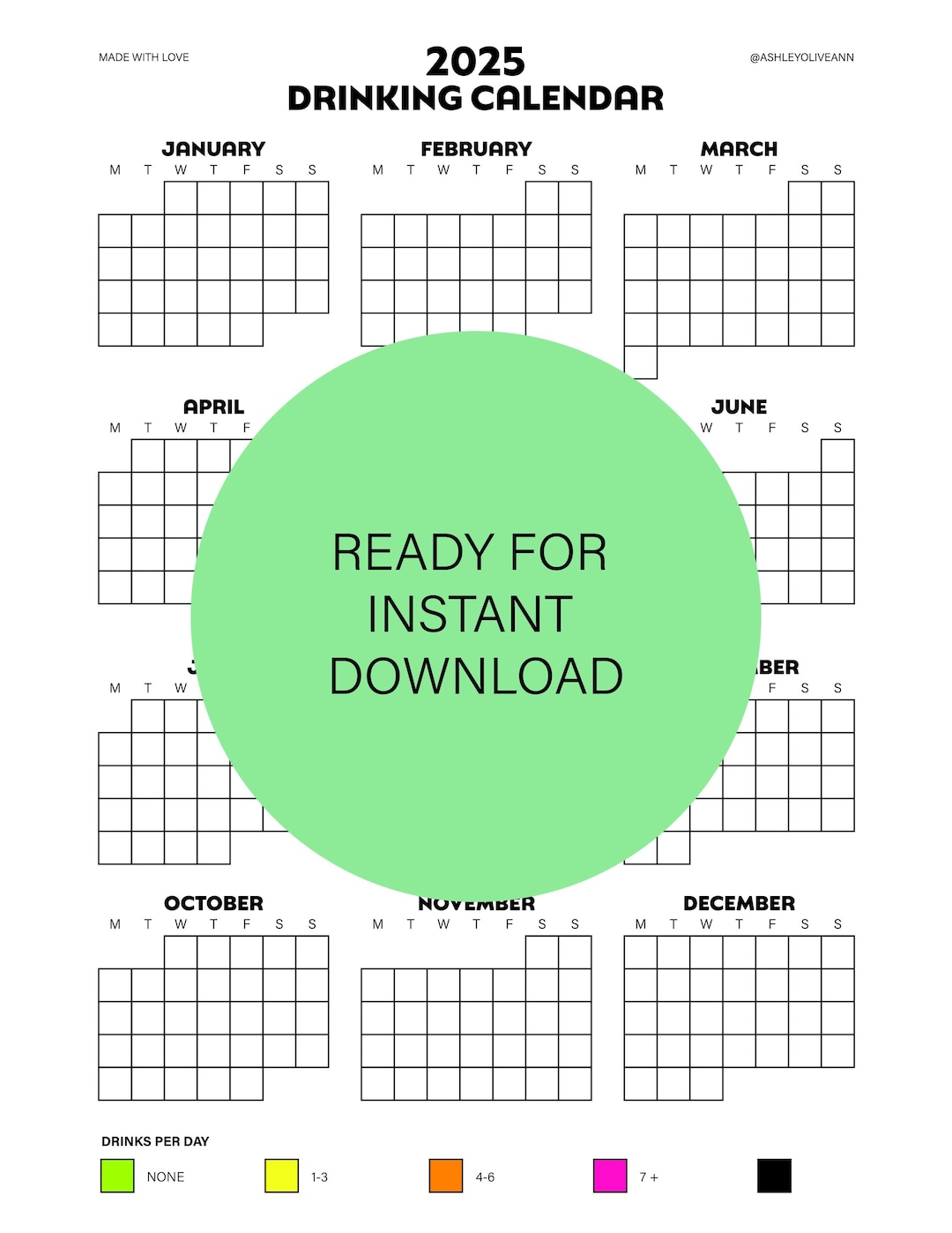 Drinking Calendar 2025 - Track Your Alcohol Intake - Sobriety Calendar ...