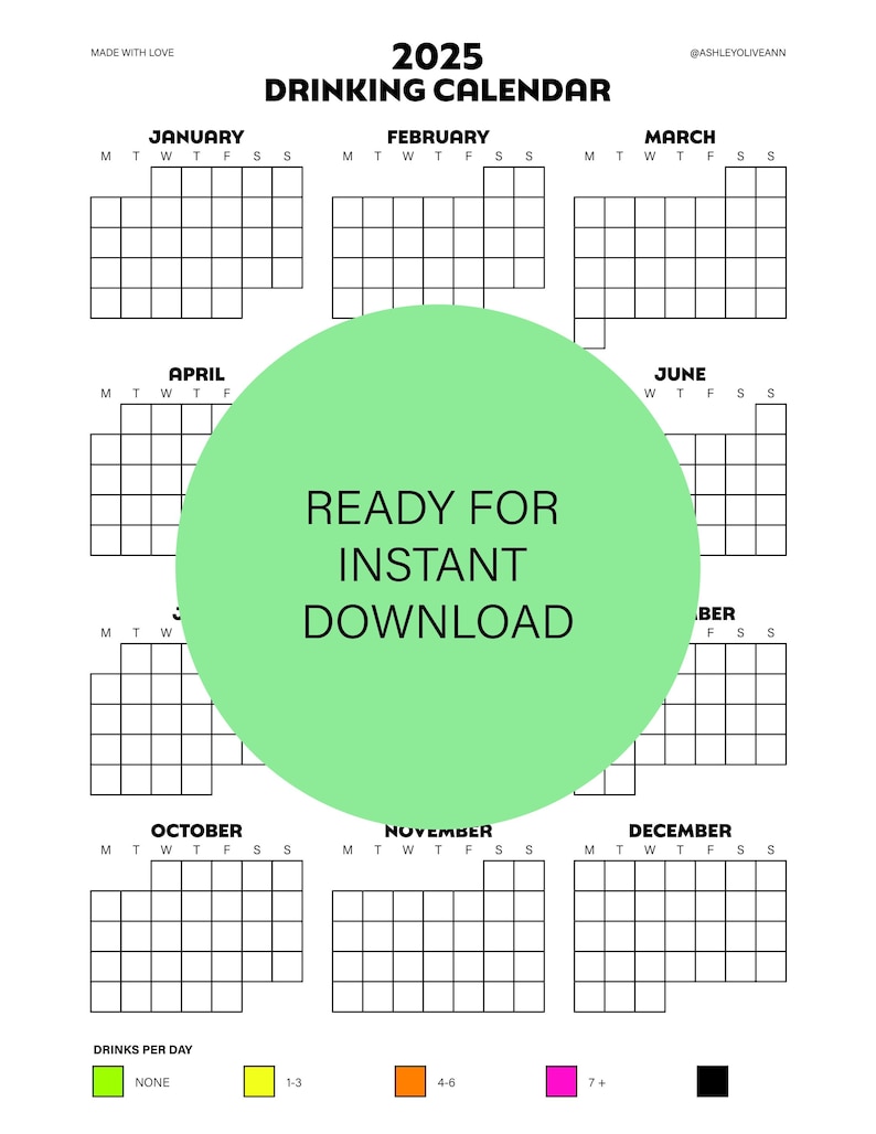 Drinking Calendar 2025 - Track Your Alcohol Intake - Sobriety Calendar ...