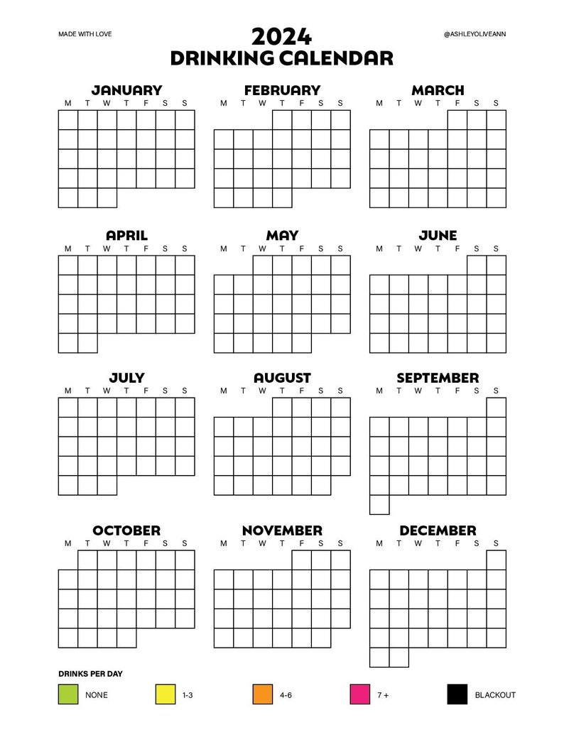 Drinking Calendar 2024 Track Your Alcohol Intake Sobriety Calendar 8 ...