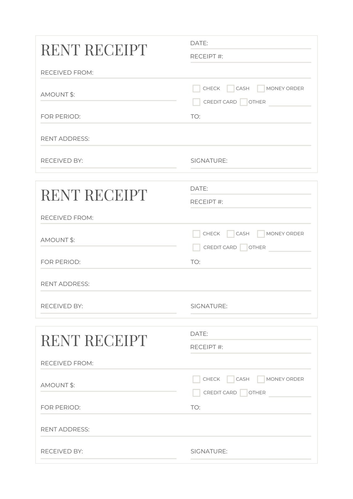 Rent Receipt, Printable Template, Property Management Receipt, Landlord ...