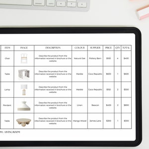 Finishes Schedule Template, Canva Template, FF&E Schedule, Interior ...