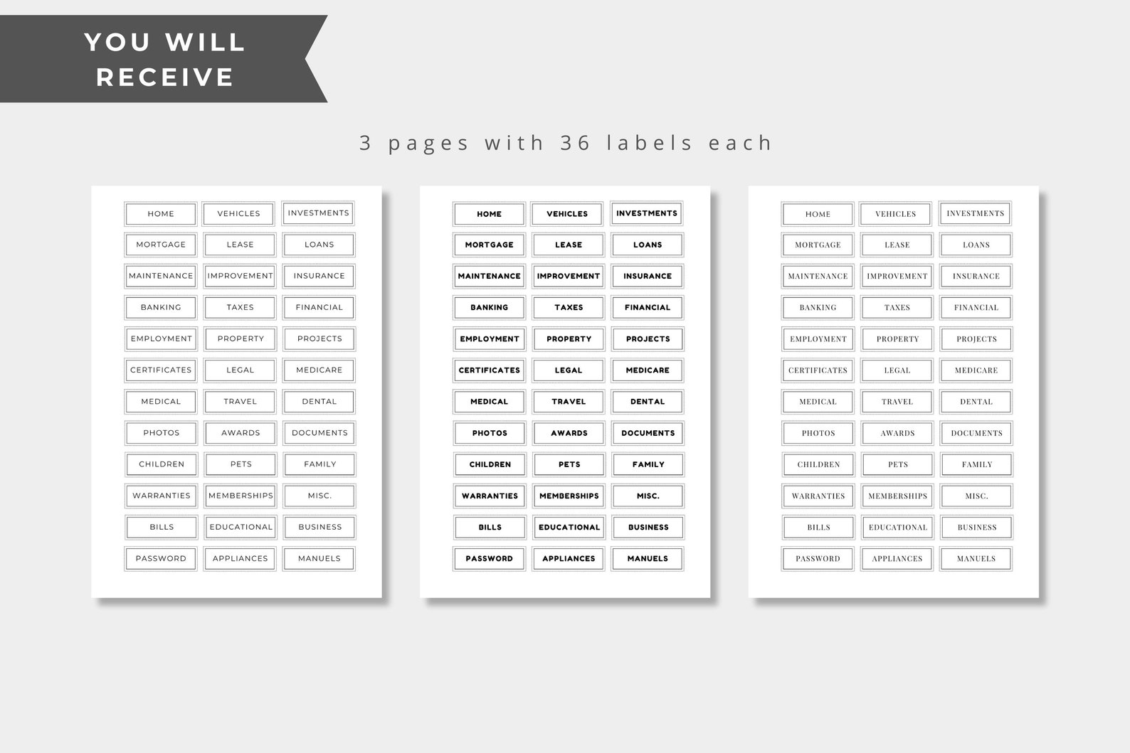 Printable Household Labels, Document Box Tabs Labels, Household Filing ...