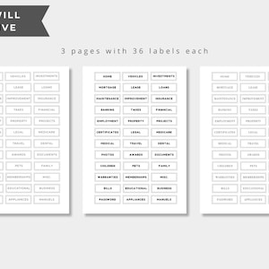 Printable Household Labels, Document Box Tabs Labels, Household Filing ...