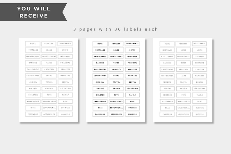 Printable Household Labels, Document Box Tabs Labels, Household Filing ...