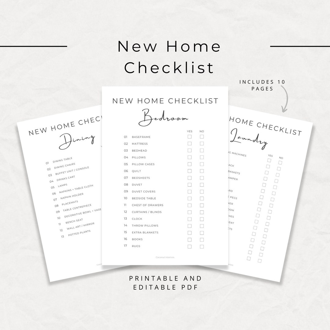 New Home Checklist, Editable Home Checklist, Home Shopping Checklist ...