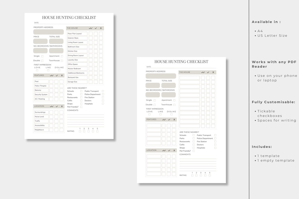 House Hunting Checklist, Editable Checklist, Property Search, Home ...