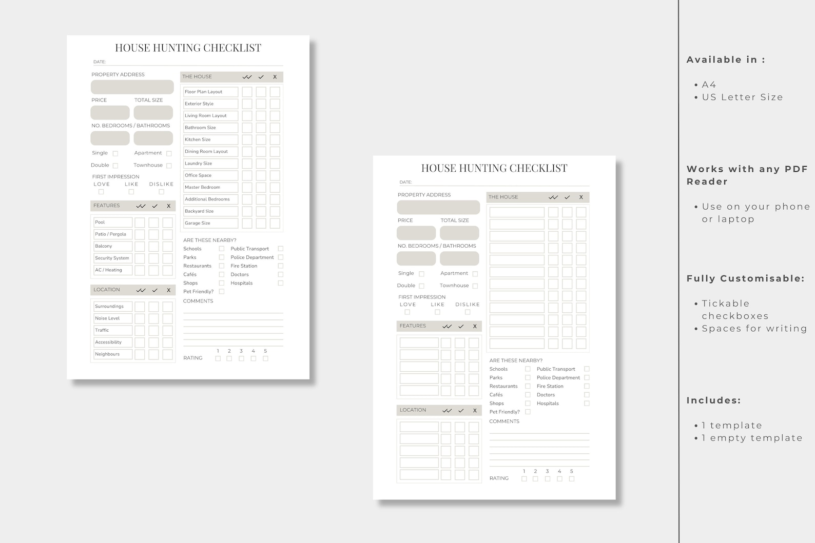 House Hunting Checklist, Editable Checklist, House Hunting Template ...