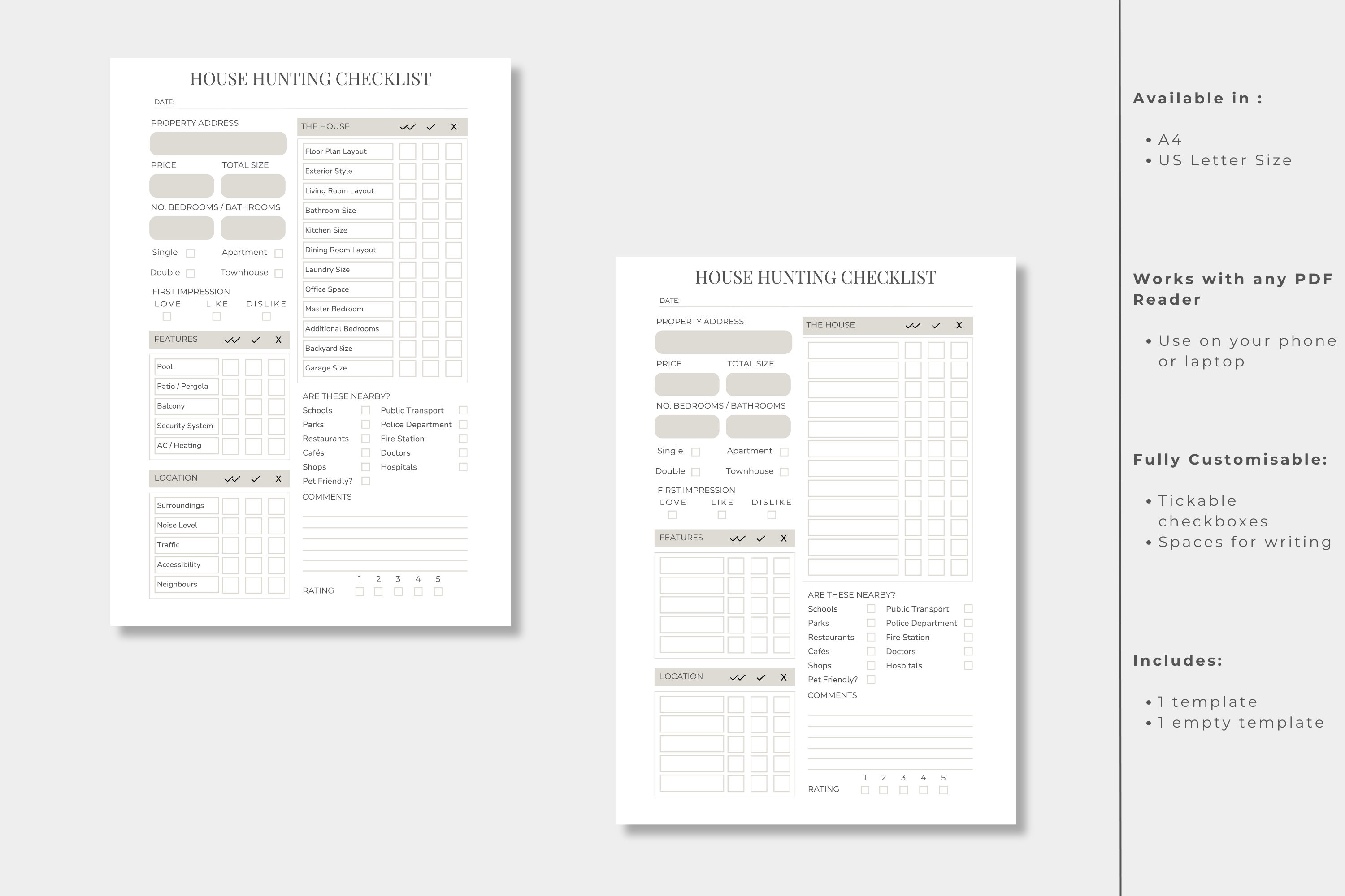 House Hunting Checklist, Editable Checklist, House Hunting Template ...