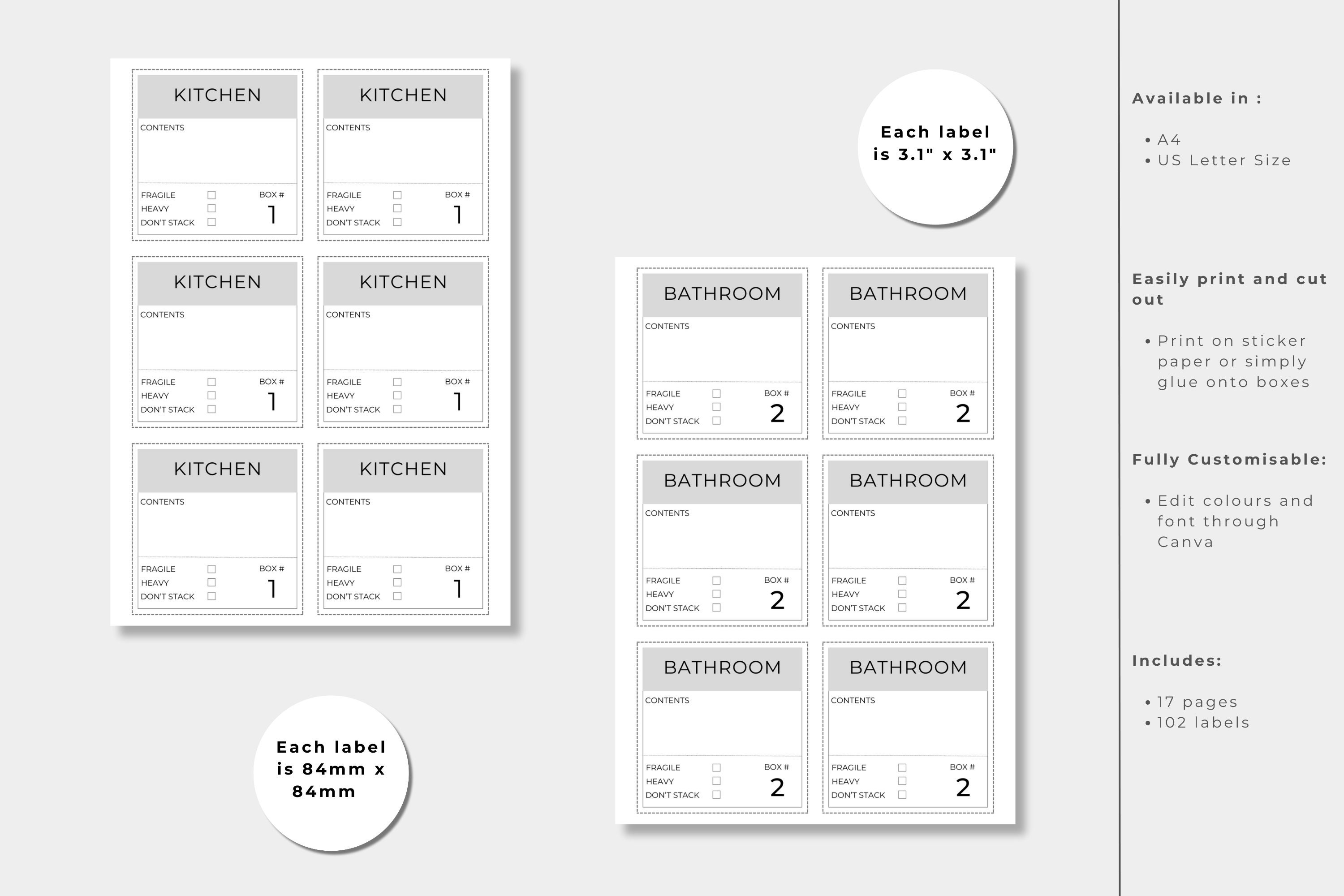 Moving Box Label Printables, Moving Organisation, Moving Labels ...
