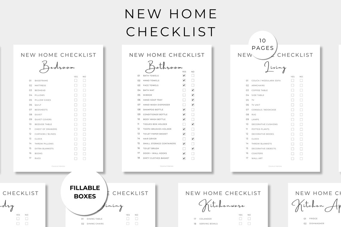New Home Checklist, Editable Home Checklist, Home Shopping Checklist ...