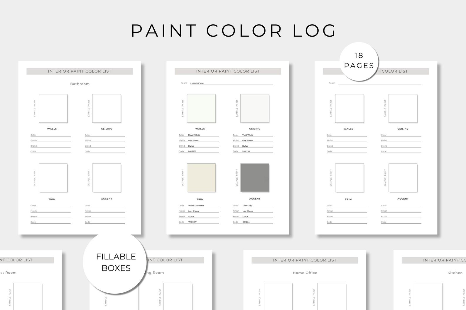Paint Color Log, Household Paint Tracker, Paint Colour Tracker ...