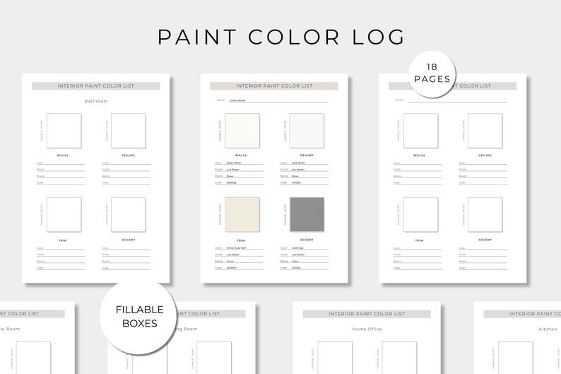Paint Color Log, Household Paint Tracker, Paint Colour Tracker ...