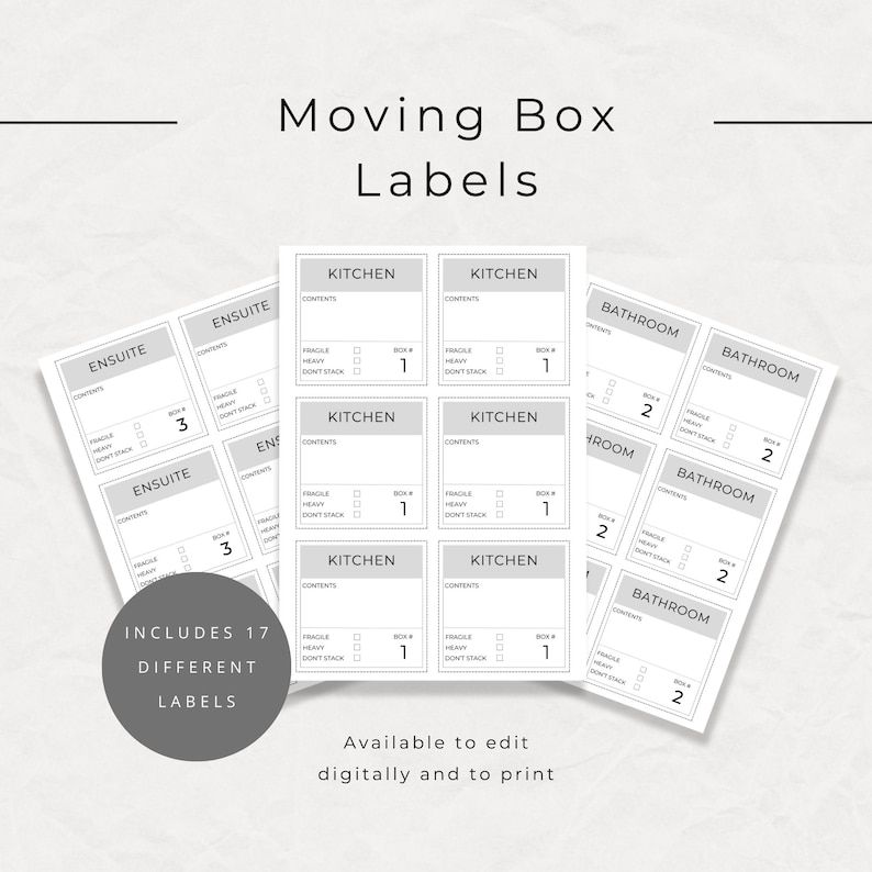 Moving Box Label Printables, Moving Organisation, Moving Labels ...