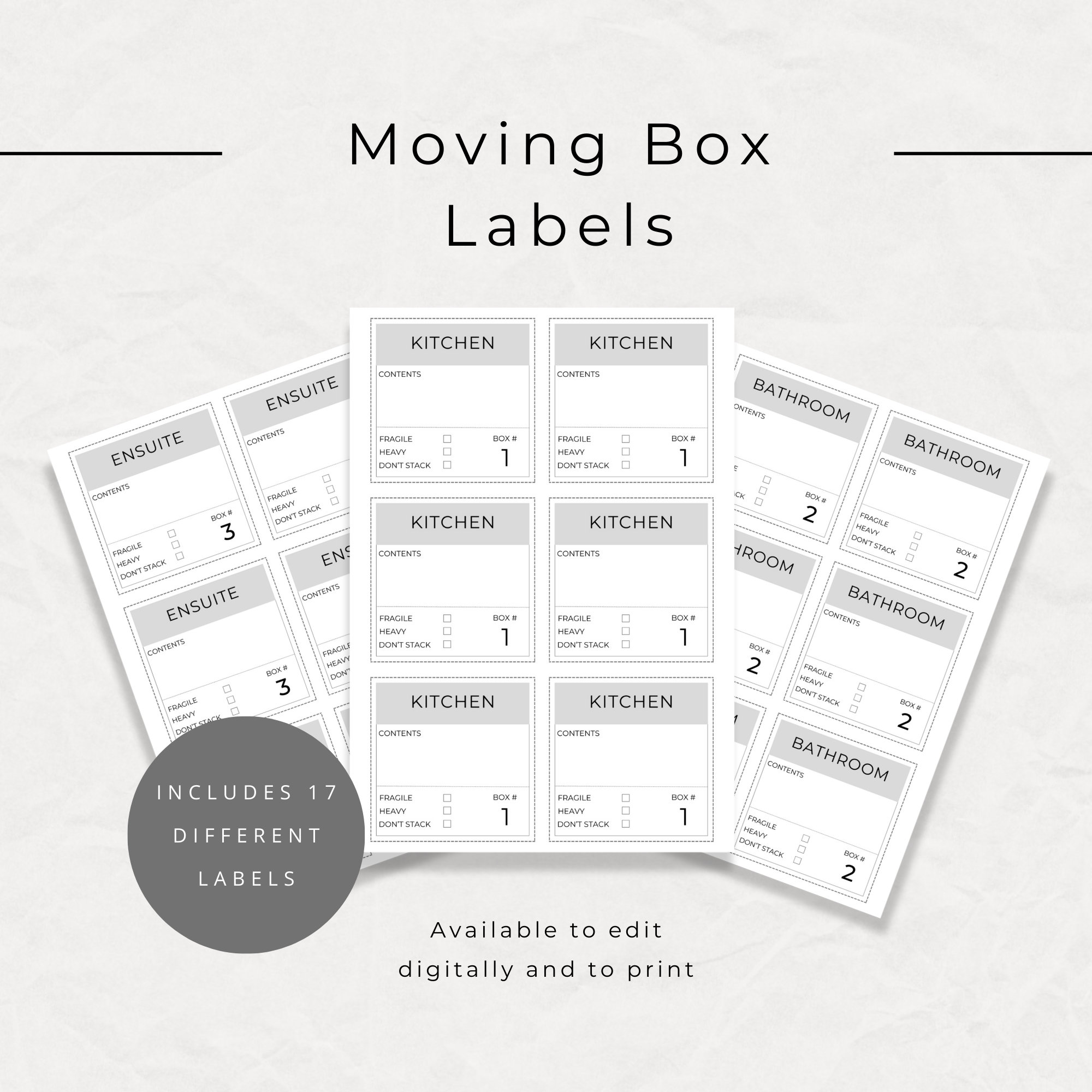 Moving Box Label Printables, Moving Organisation, Moving Labels ...