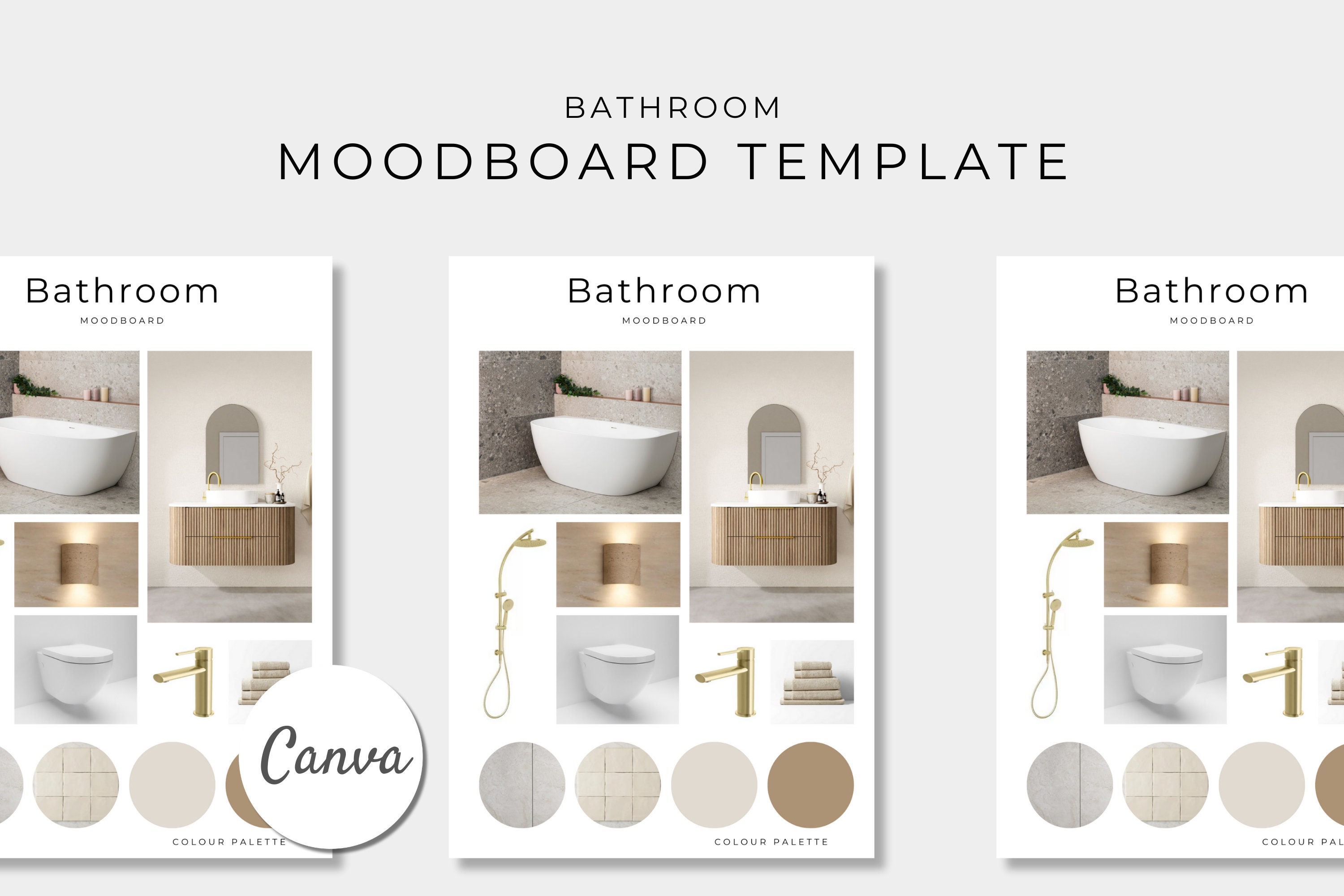 Bathroom Mood Board Template, Interior Design Editable, Room Design ...