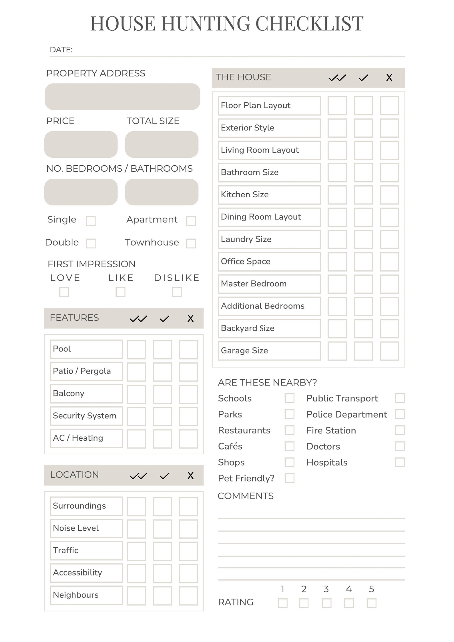 House Hunting Checklist, Editable Checklist, House Hunting Template ...