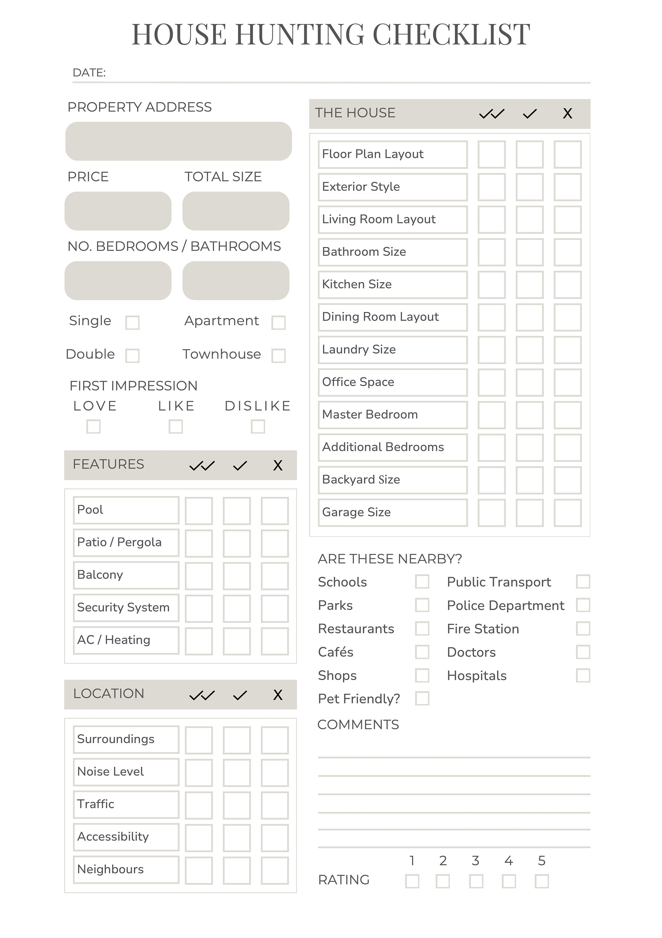 House Hunting Checklist, Editable Checklist, House Hunting Template ...