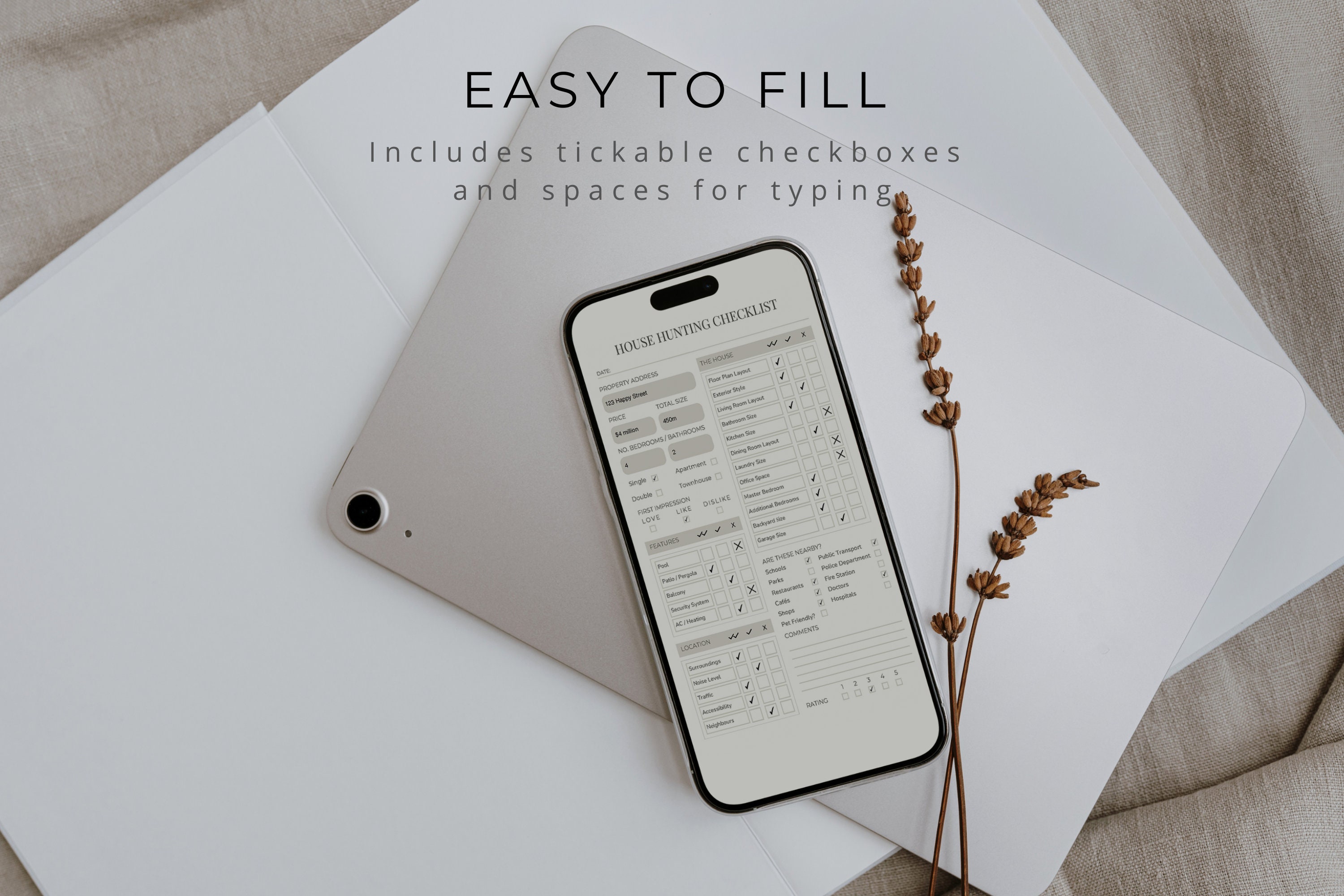 House Hunting Checklist, Editable Checklist, Property Search, Home ...