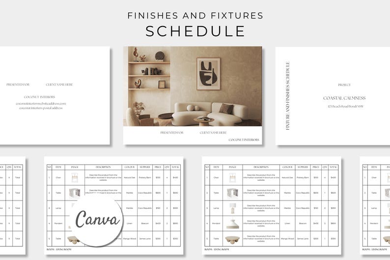 Finishes Schedule Template, Canva Template, FF&E Schedule, Interior ...
