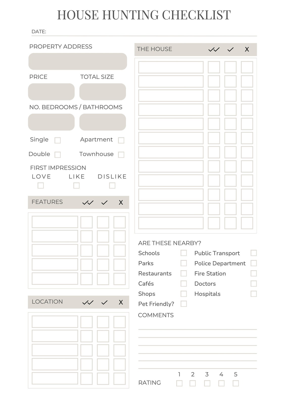 House Hunting Checklist, Editable Checklist, House Hunting Template ...
