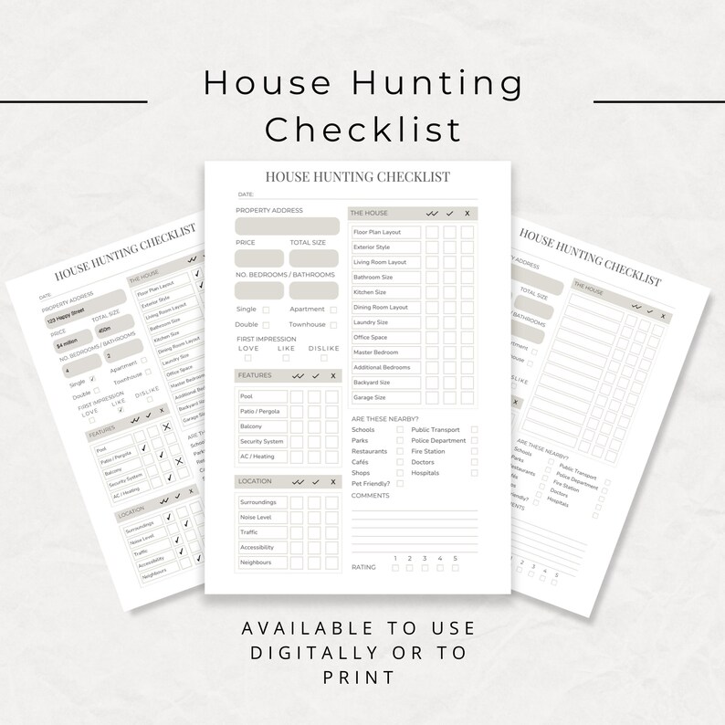 House Hunting Checklist, Editable Checklist, House Hunting Template ...