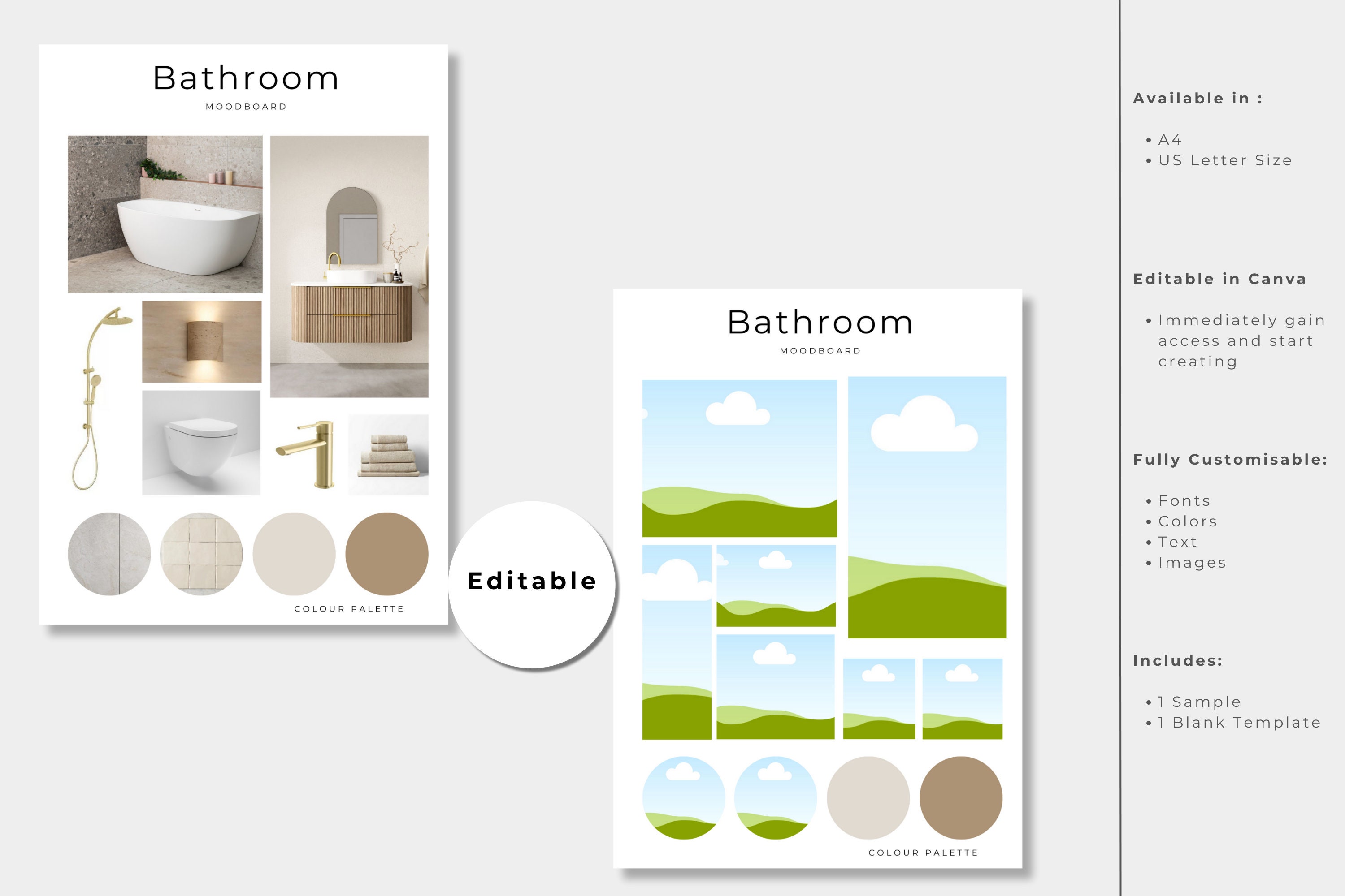 Bathroom Mood Board Template, Editable Canva Template, Concept Board ...