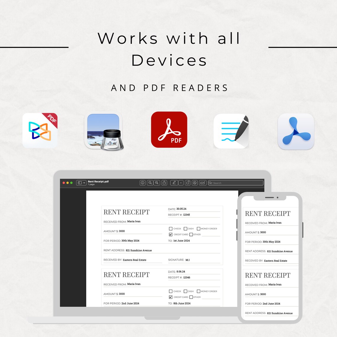 Rent Receipt, Printable Template, Property Management Receipt, Landlord ...