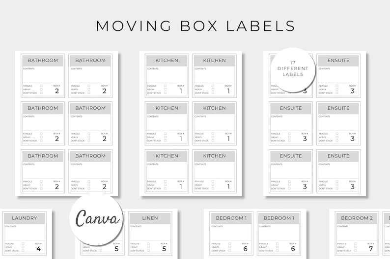 Moving Box Label Printables, Moving Organisation, Moving Labels, Packing Box Label, Editable ...