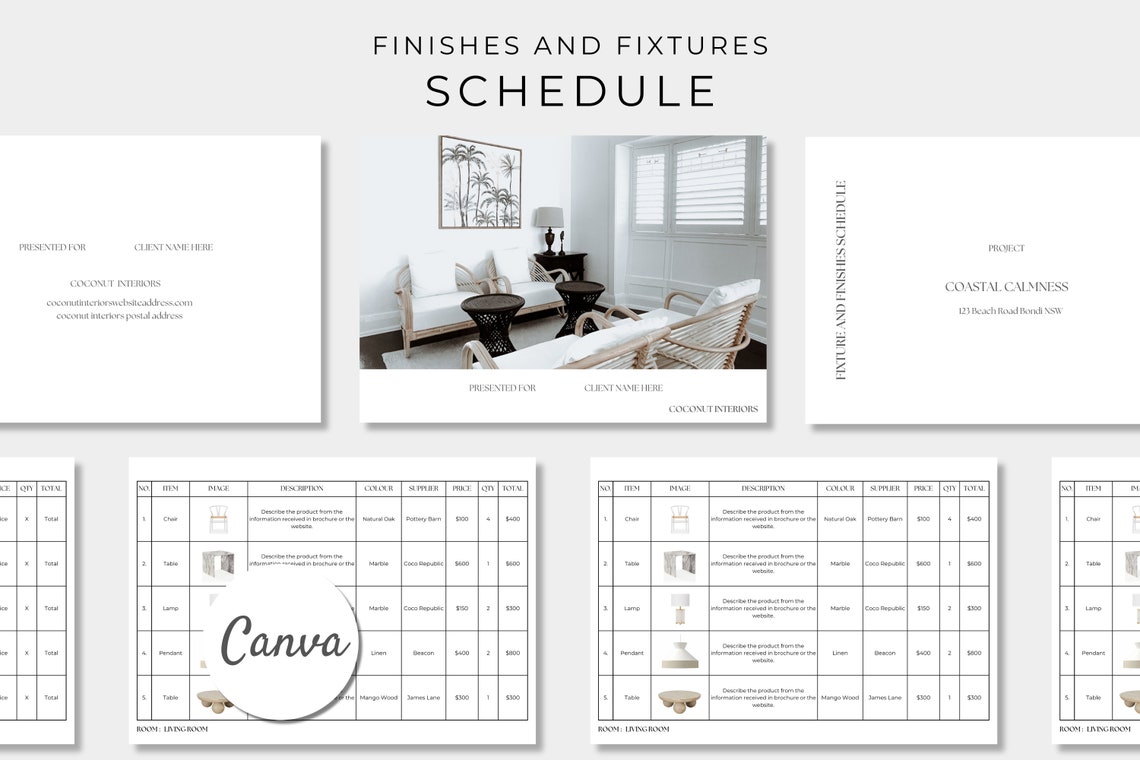 Finishes Schedule Template, Canva Template, FF&E Schedule, Interior ...