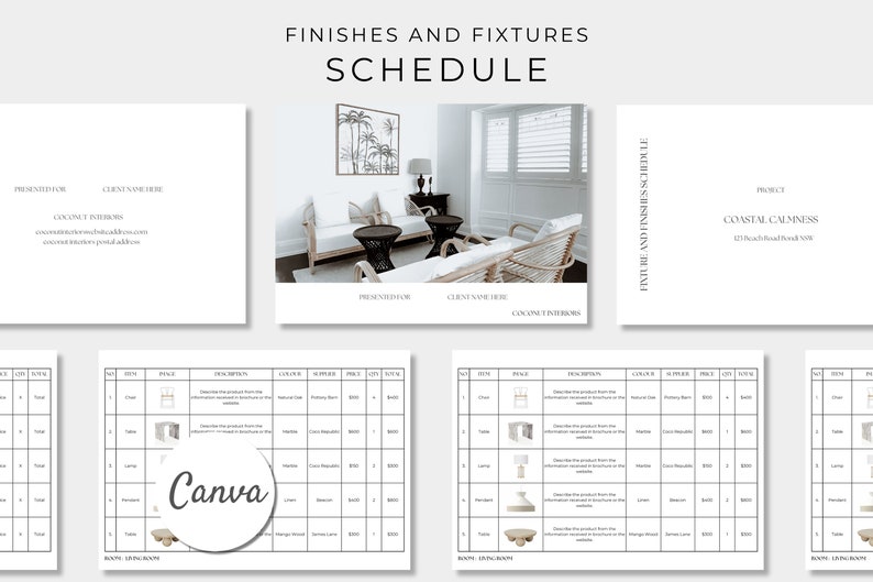 Finishes Schedule Template, Canva Template, FF&E Schedule, Interior ...
