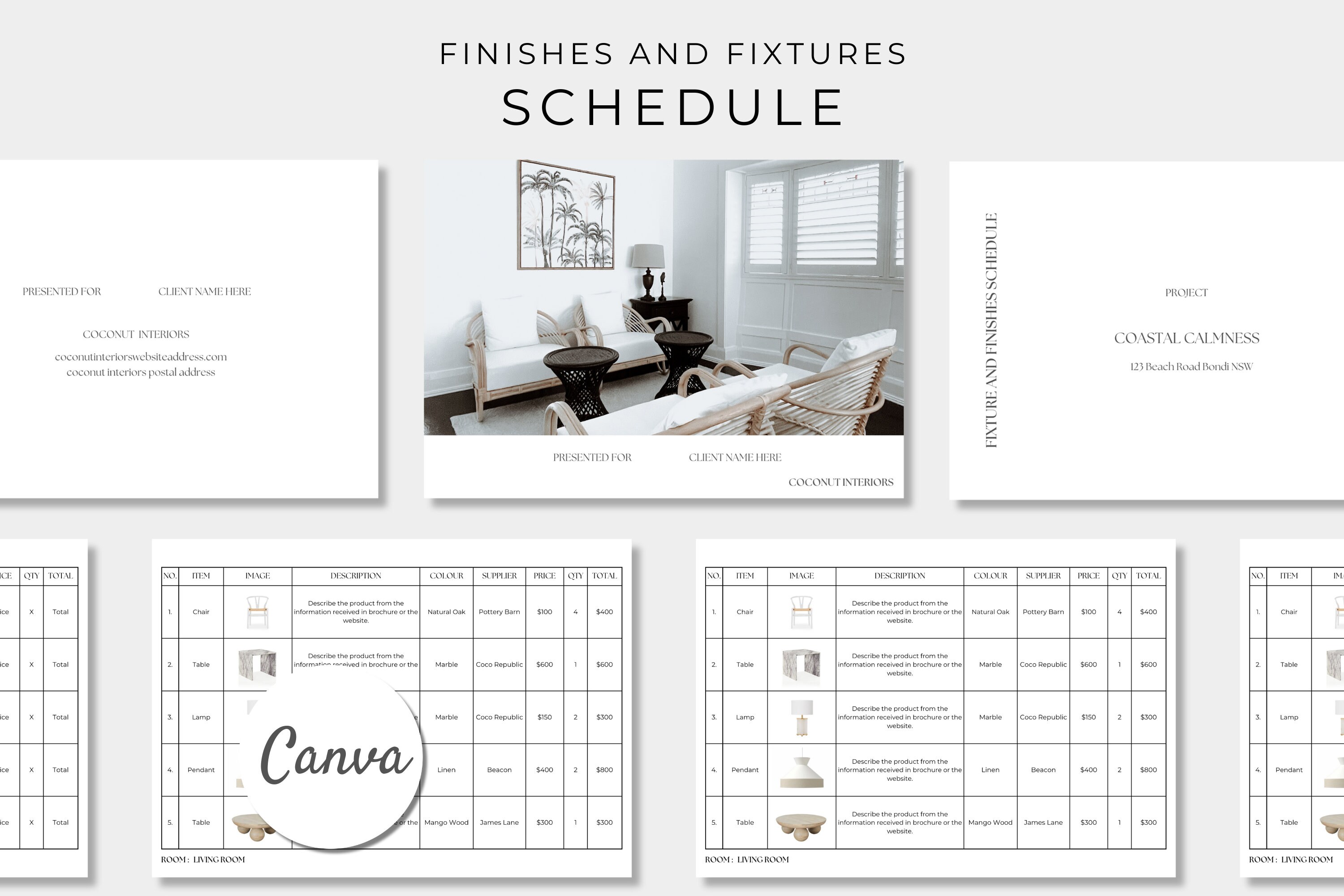 Finishes Schedule Template, Canva Template, FF&E Schedule, Interior ...