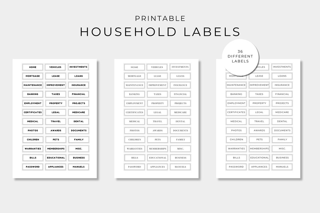 Printable Household Labels, Document Box Tabs Labels, Household Filing System, File System, Home ...
