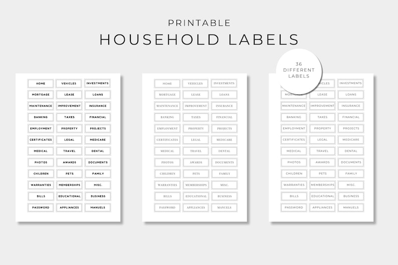 Printable Household Labels, Filing System, Home Organisation, Binder ...