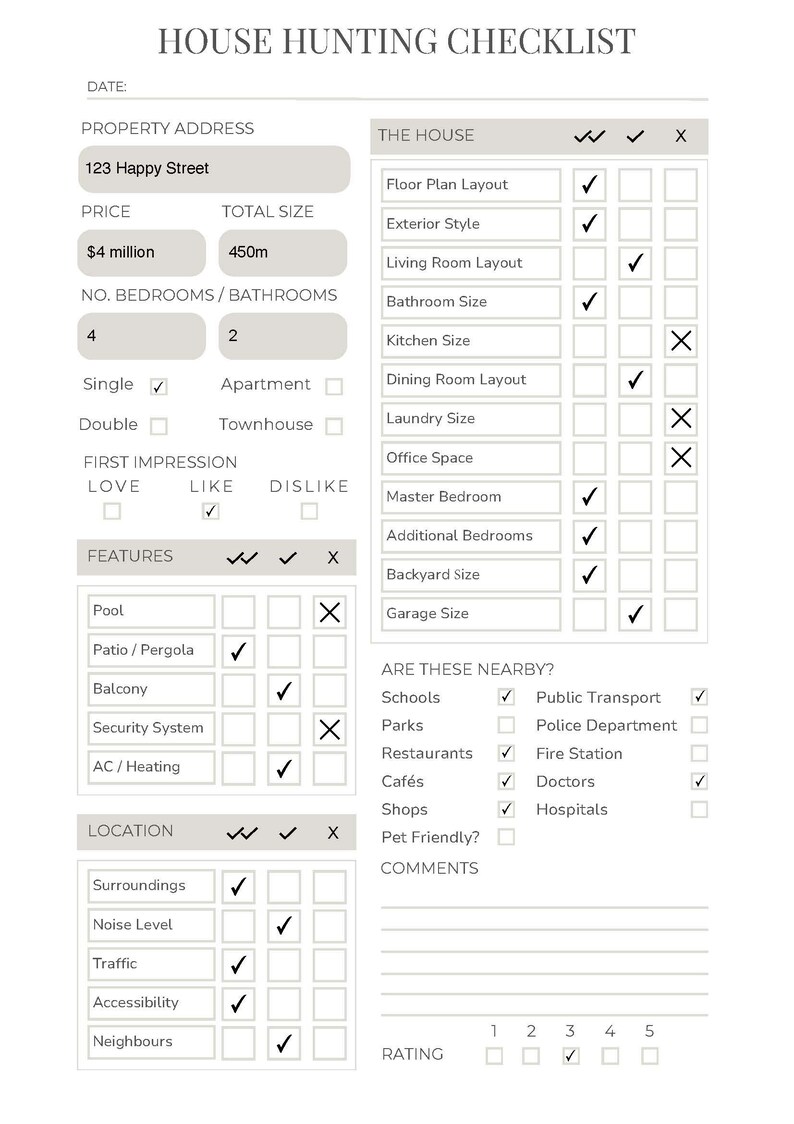 House Hunting Checklist, Editable Checklist, House Hunting Template ...