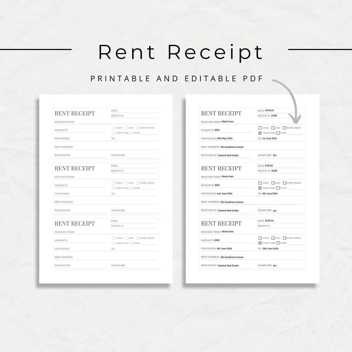 Rent Receipt, Printable Template, Property Management Receipt, Landlord ...