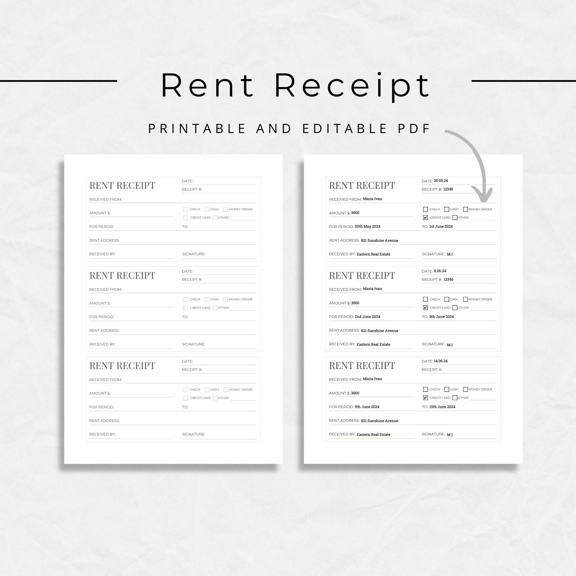 Rent Receipt, Printable Template, Property Management Receipt, Landlord ...