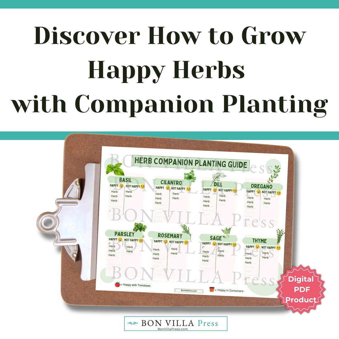 Herb Companion Planting Guide: Printable Garden Chart (PDF Download, 8 ...
