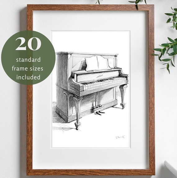Upright Piano Drawing Photo Art Print Hands On The Piano Close Up