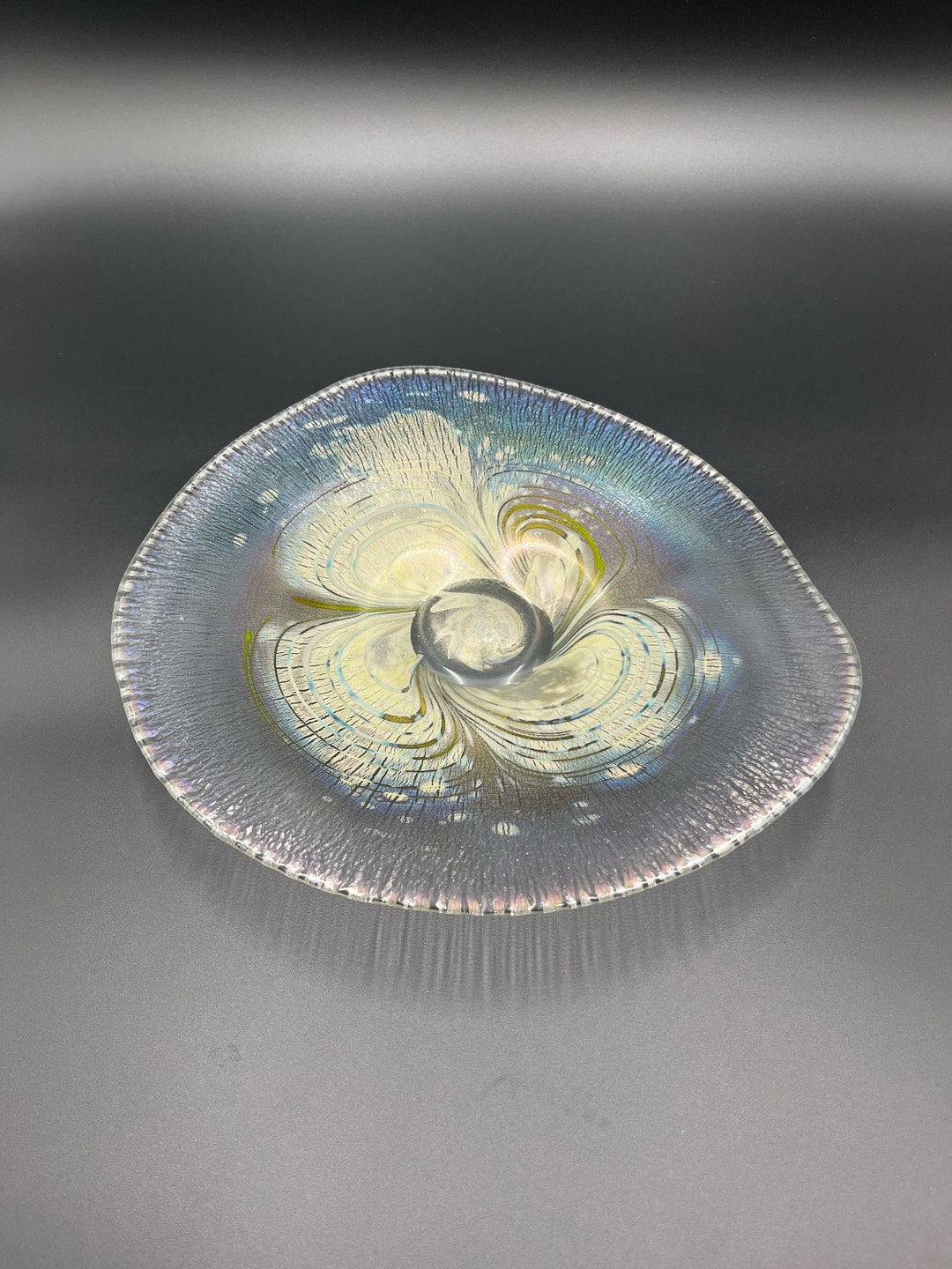 Patrick Signed - Large Art Glass Iridescent Swirl Center Piece Console ...