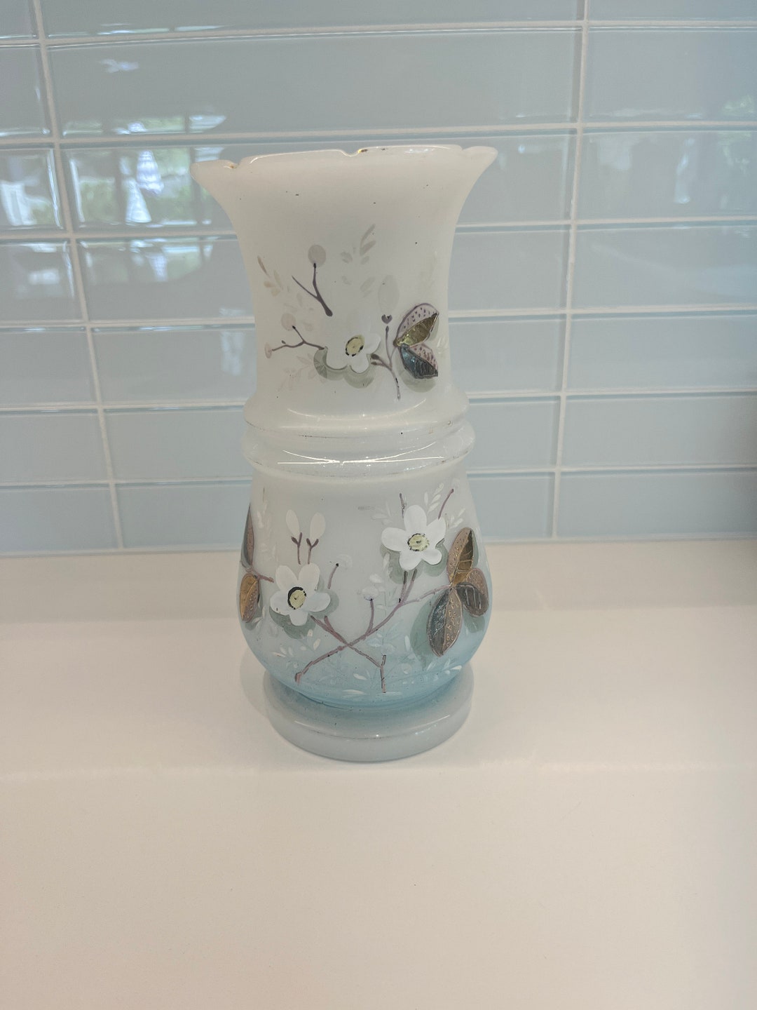 Antique Victorian, Opaline, Milk Glass, Bristol Glass Vase, Hand ...