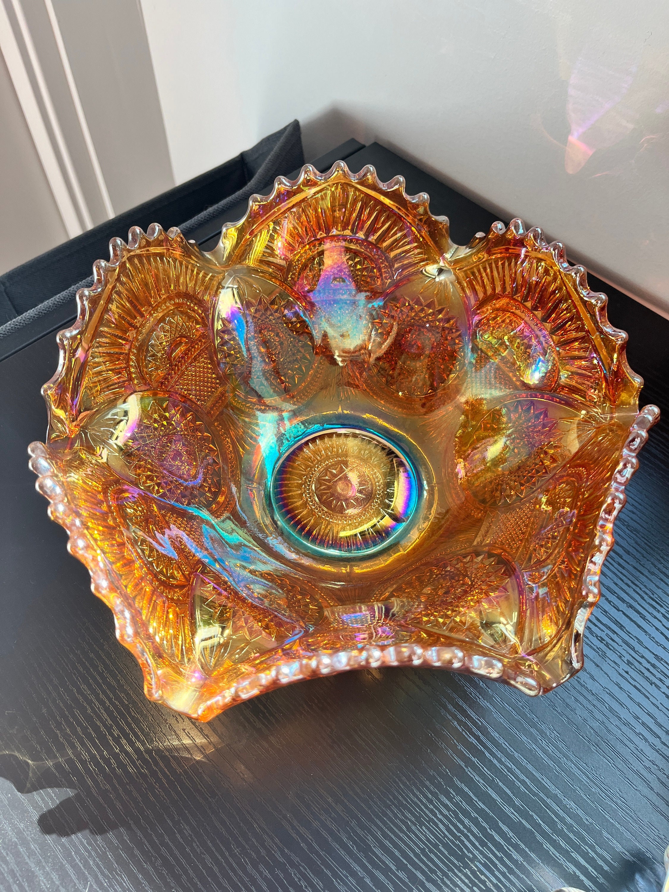 Vintage Imperial Glass Orange Or Marigold Hobstar And Arches Etsy